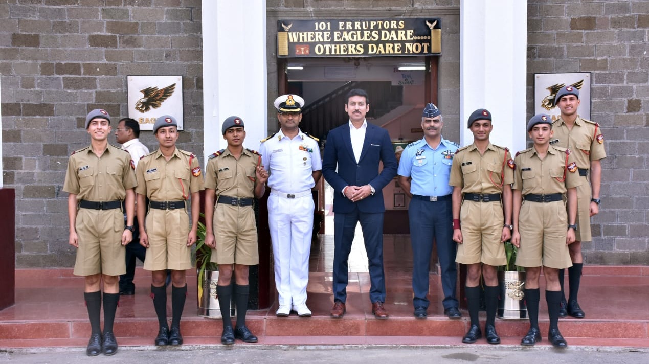 Sports minister Col Rajyavardhan Singh Rathore interacts with NDA ...