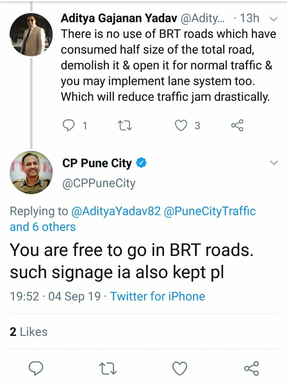 Punekars you can drive in BRT lane - Pune Police Commissioner - Punekar ...