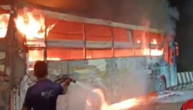 Private Bus Catches Fire on Pune-Mumbai Highway; Passengers Rescued Safely, No Casualties ...